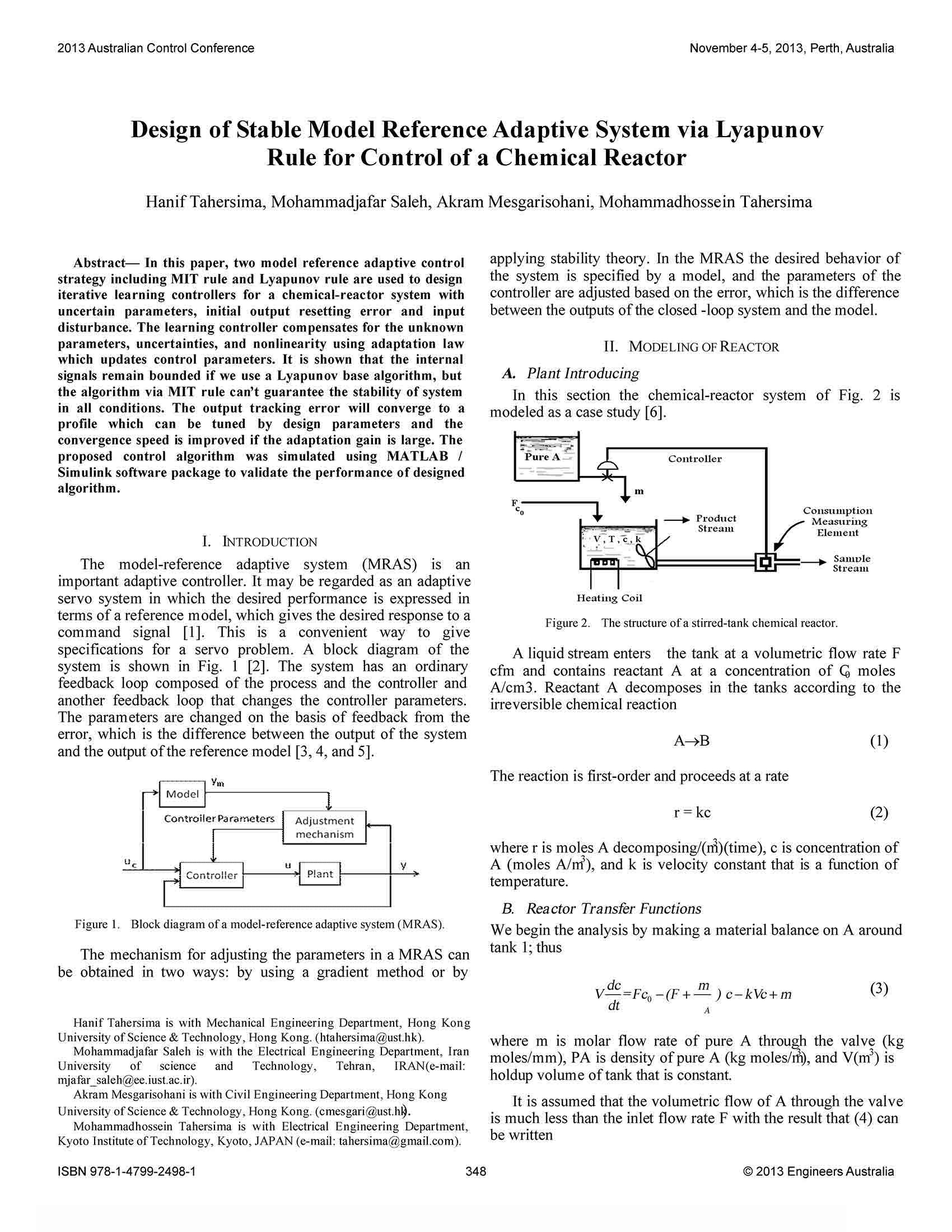Design of Stable Model Reference Adaptive System via Lyapunov Rule for ...